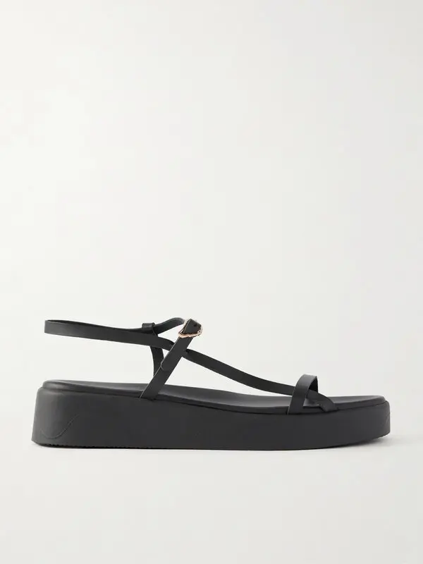 ANCIENT GREEK SANDALS Politia Leather Platform Sandals - Black