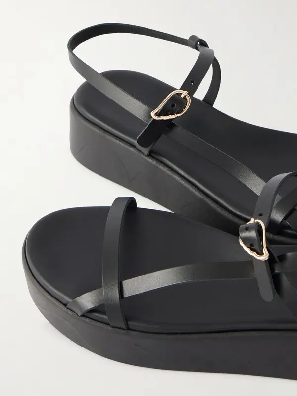 ANCIENT GREEK SANDALS Politia Leather Platform Sandals - Black