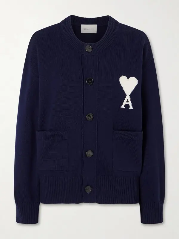 AMI Paris Logo-embroidered Cardigan - Blue