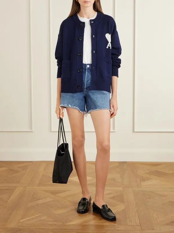 AMI Paris Logo-embroidered Cardigan - Blue