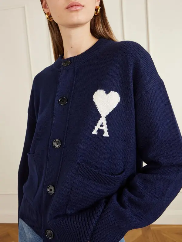 AMI Paris Logo-embroidered Cardigan - Blue