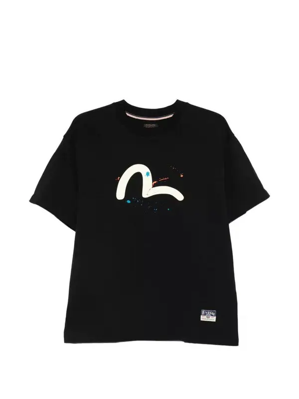 EVISU Blkx Seagull-print Paint-splatter T-shirt