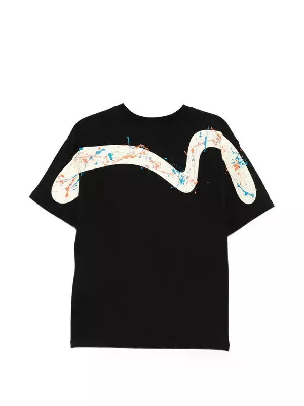 EVISU Blkx Seagull-print Paint-splatter T-shirt