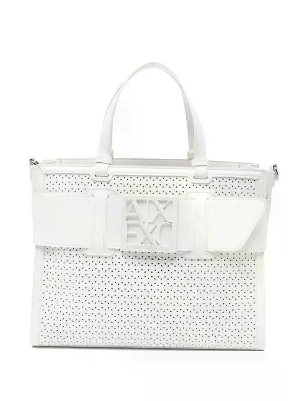 Armani Exchange Perforated Logo-plaque Tote - White