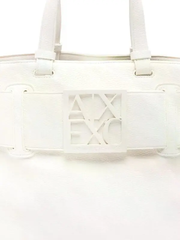 Armani Exchange Logo-plaque Pebbled Leather Tote Bag - White