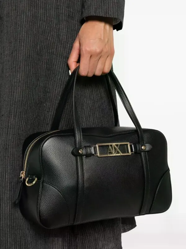 Armani Exchange Leather Tote Bag With Logo Plaque