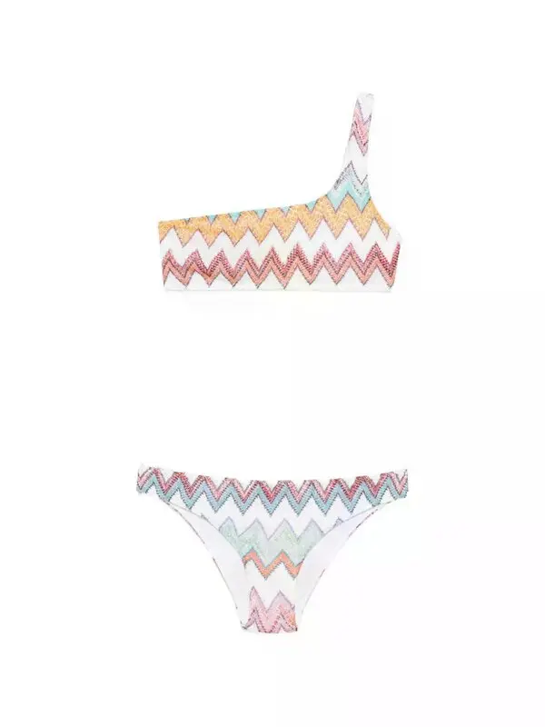 Missoni Zigzag-knit One-shoulder Bikini - White