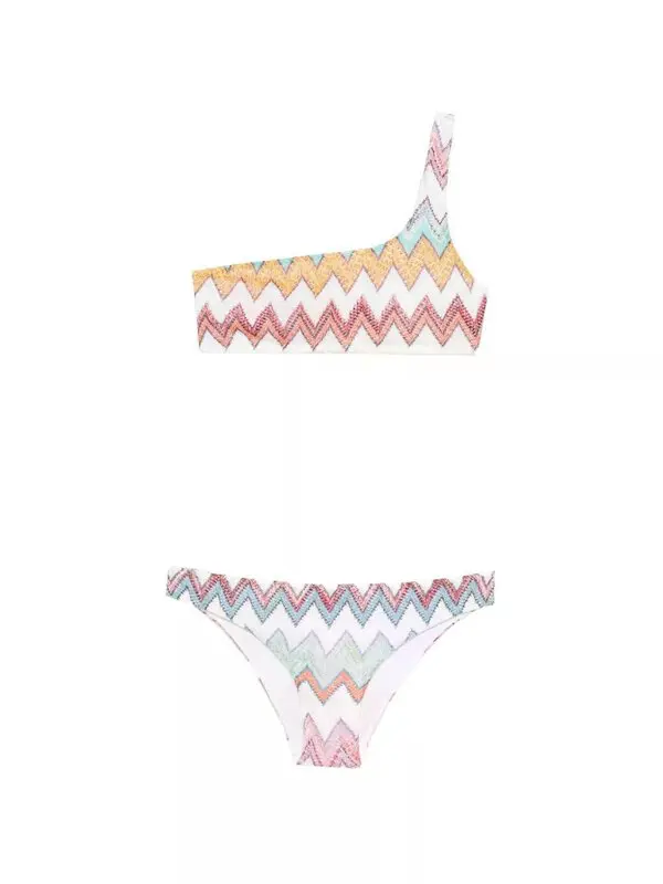 Missoni Zigzag-knit One-shoulder Bikini - White