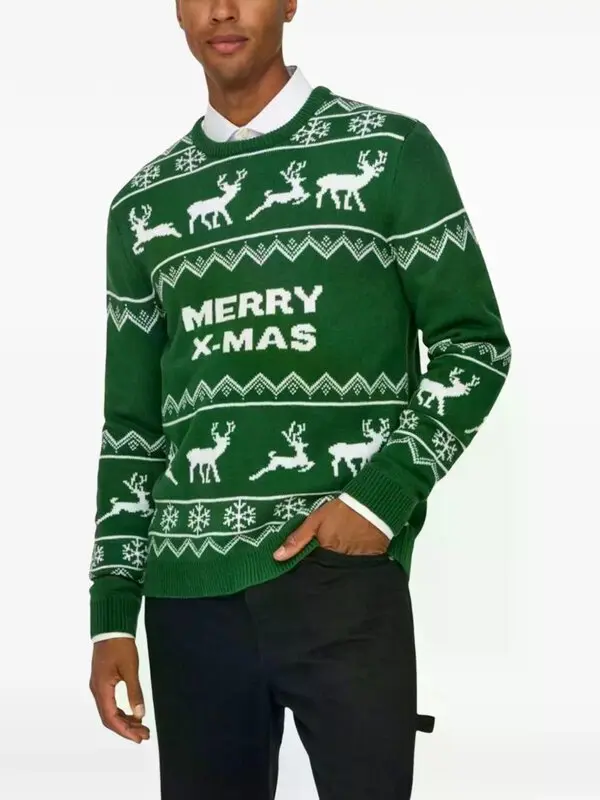 ONLY&SONS|MAN Intarsia-knit Reindeer-motif Sweater