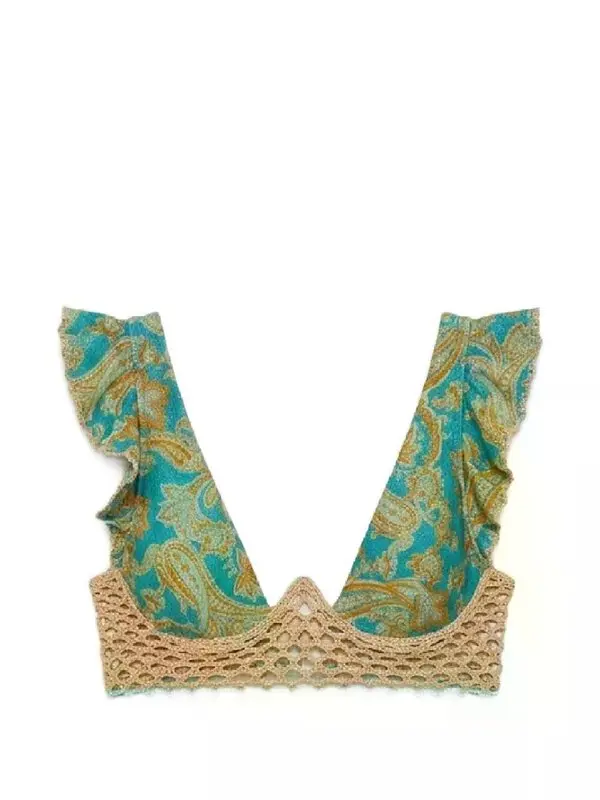 DEL MAAR Paisley Ruffled Bikini Top - Green