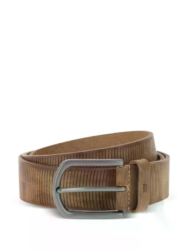 Boggi Milano Carved Striped Leather Belt - Brown