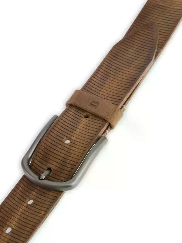 Boggi Milano Carved Leather Belt With Striped Design