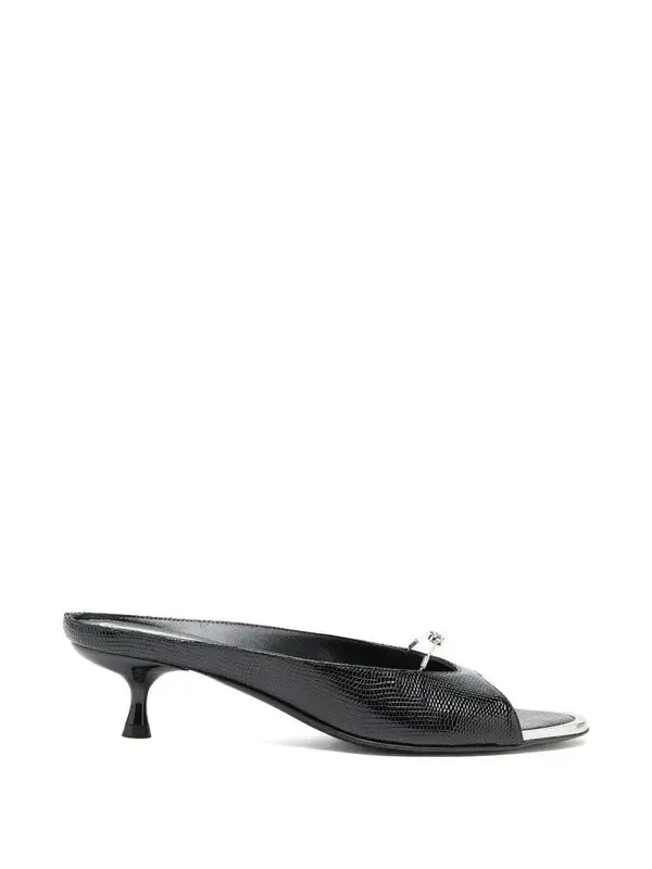 DIESEL® D-diam's Lizard-effect Heeled Mules - Black