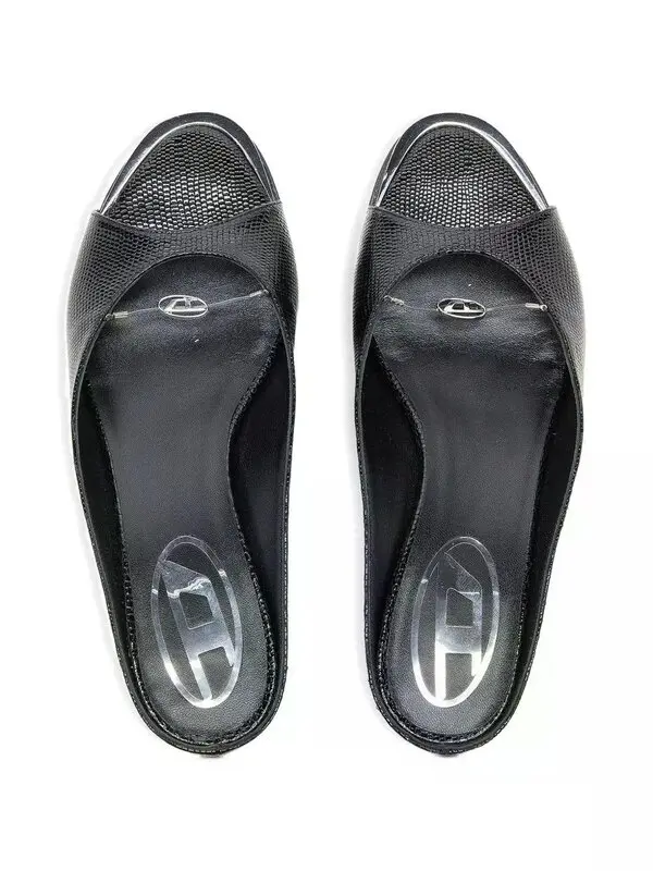 DIESEL® D-diam's Lizard-effect Heeled Mules - Black
