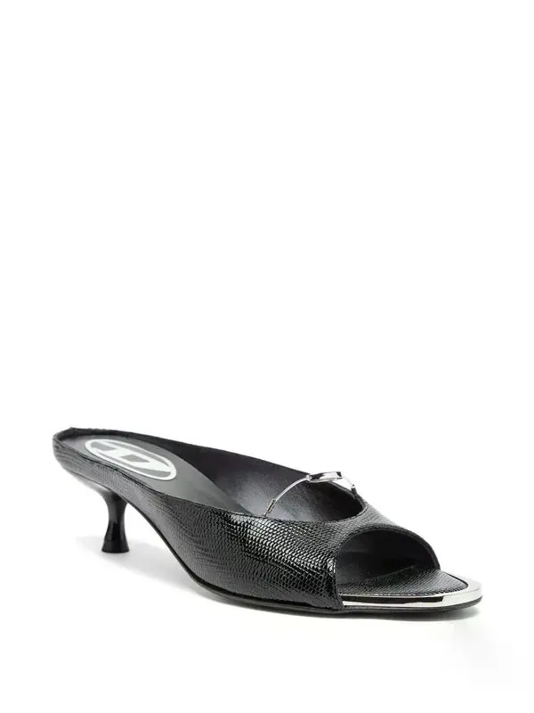 DIESEL® D-diam's Lizard-effect Heeled Mules - Black