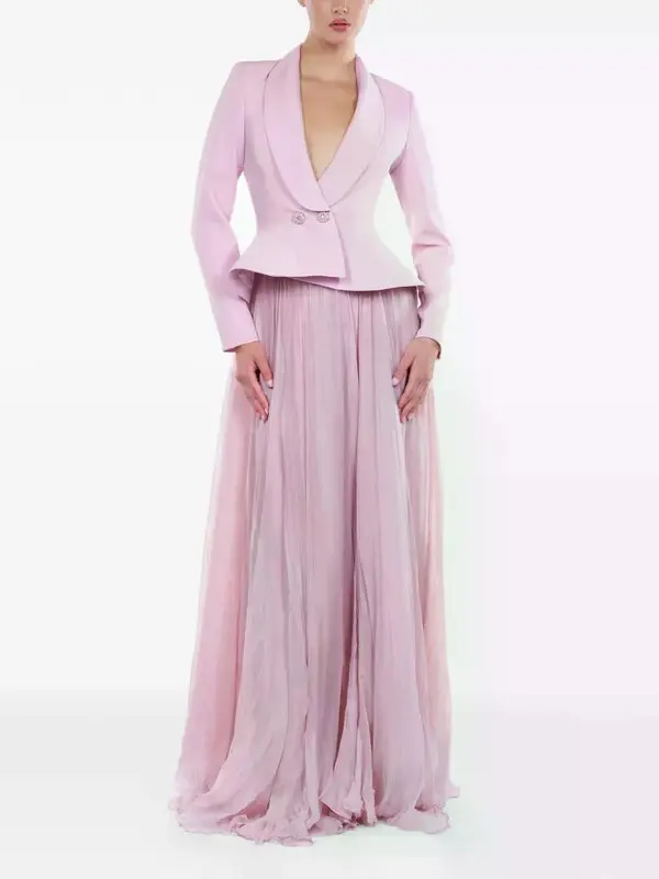 ARAFTU Arafatu Pleated Peplum Blazer And Maxi Skirt Set