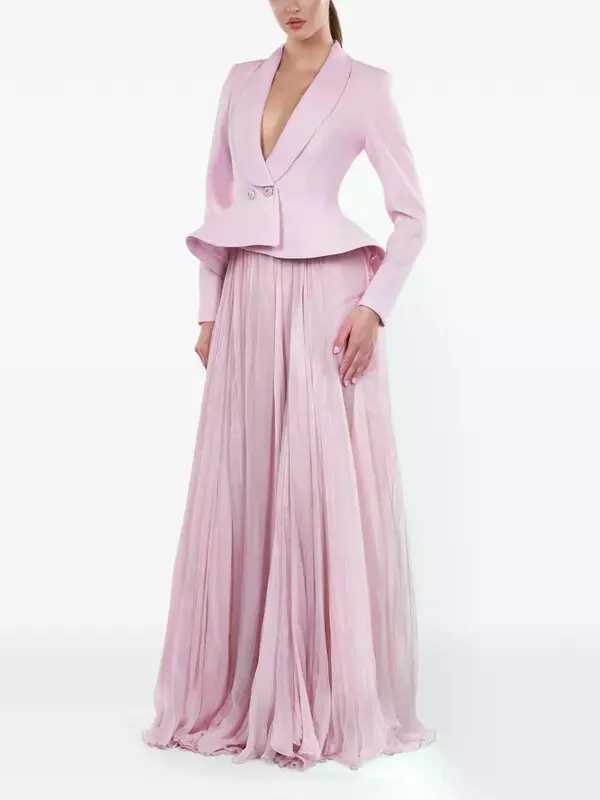 ARAFTU Arafatu Pleated Peplum Blazer And Maxi Skirt Set