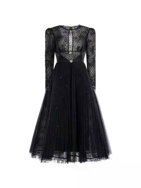 ARAFTU Lace-paneled Pleated A-line Dress