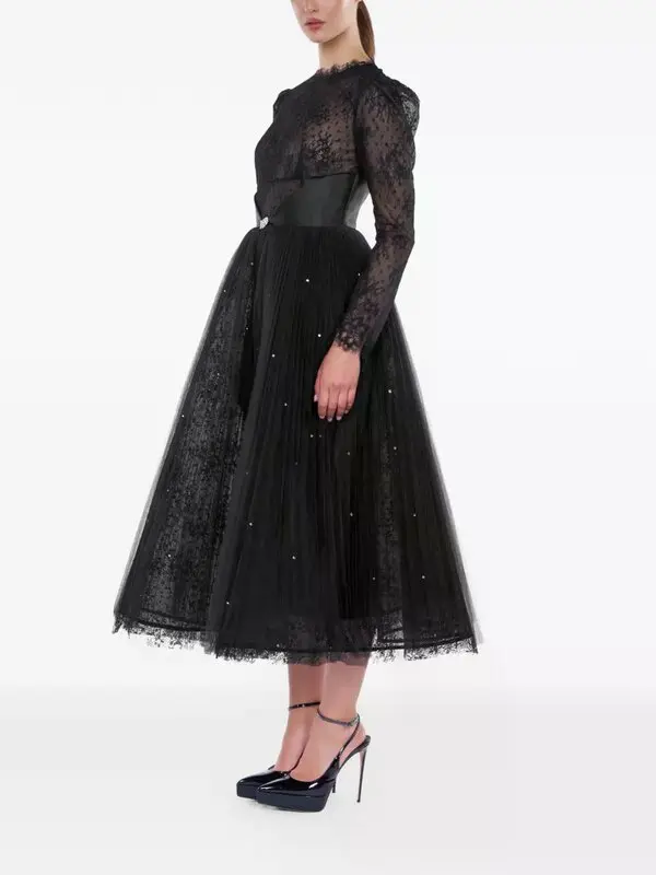 ARAFTU Lace-paneled Pleated A-line Dress
