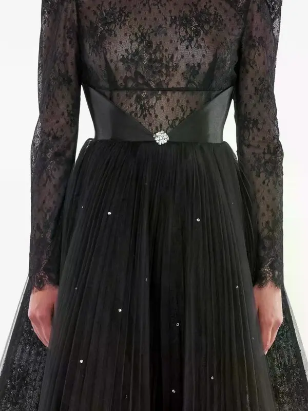 ARAFTU Lace-paneled Pleated A-line Dress