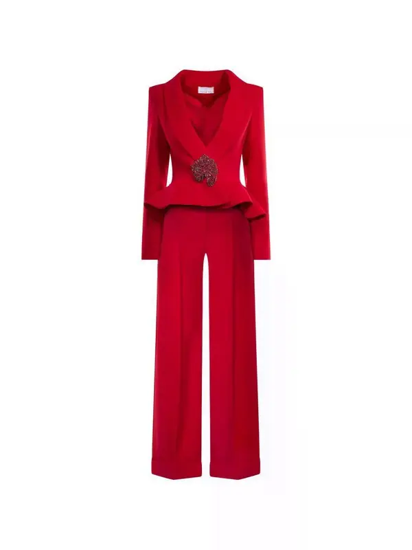 ARAFTU Peplum Crystal-embellished Jumpsuit - Red