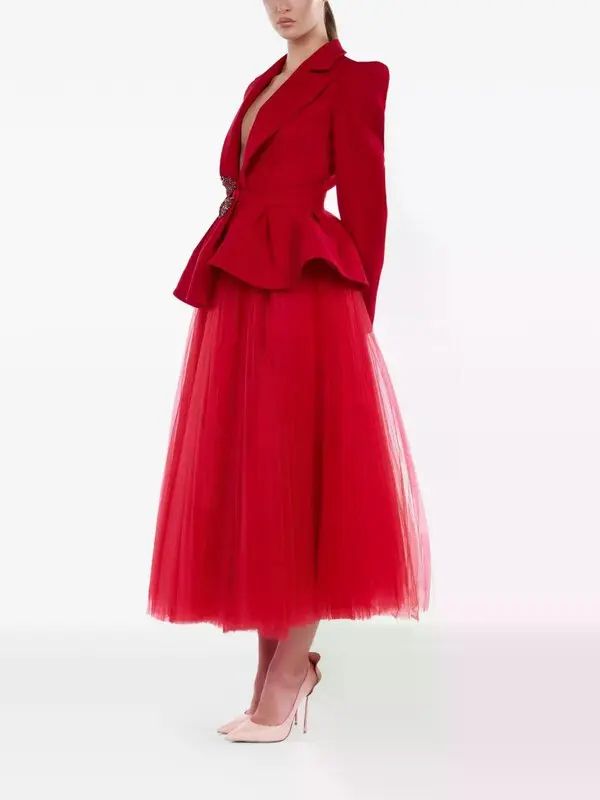 ARAFTU Peplum Tulle-panel Dress - Red