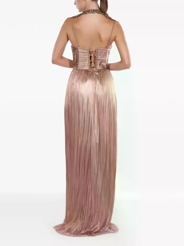 ARAFTU Crystal-embellished Plissé Gown