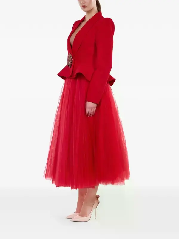 ARAFTU Peplum Tulle-panel Dress - Red