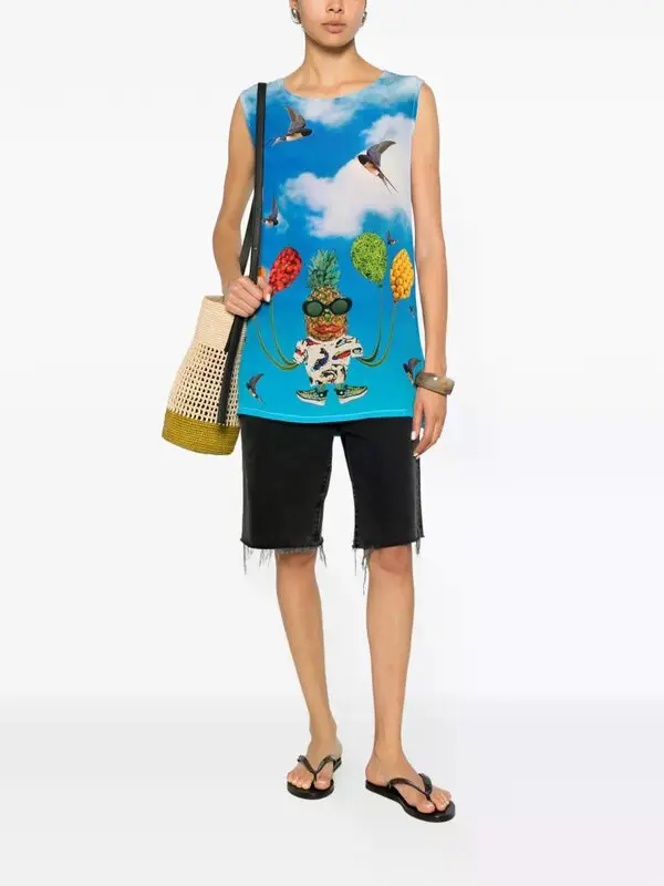 The Artistylist Graphic-print Sleeveless Top - Blue