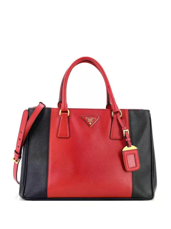 Prada Bicolor Double Zip Lux Saffiano Leather Medium Tote - Red