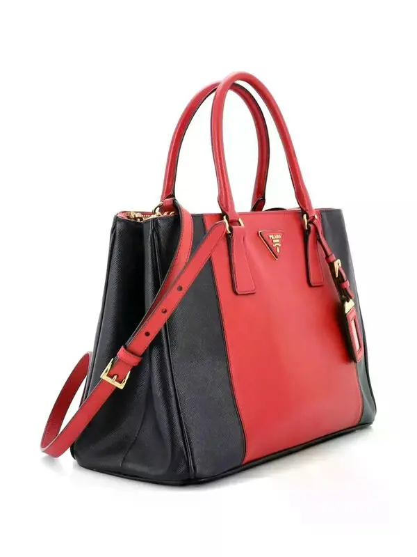 Prada Bicolor Double Zip Lux Saffiano Leather Medium Tote - Red