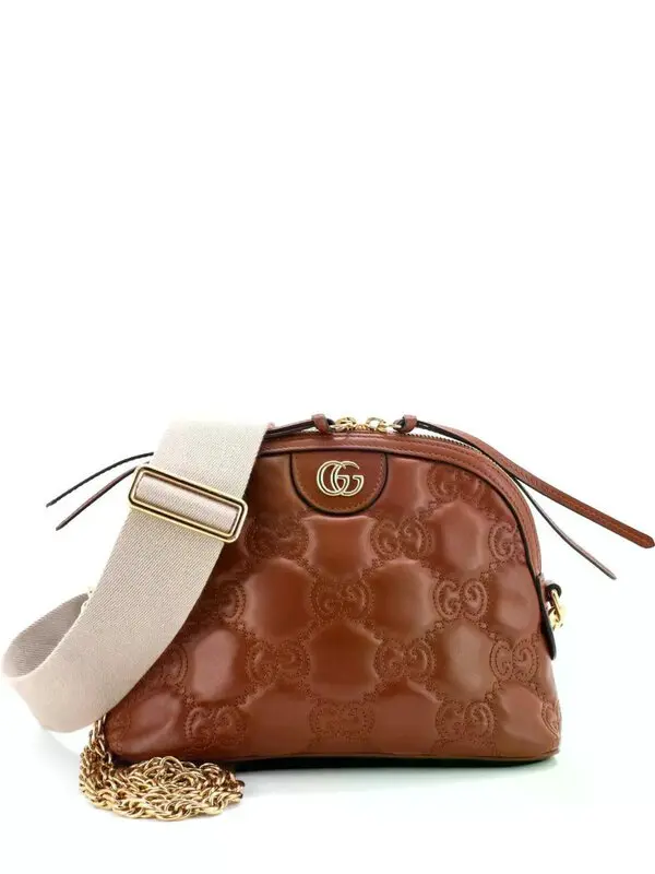 Gucci Dome Chain Zip Gg Matelasse Leather Small Shoulder Bag - Brown