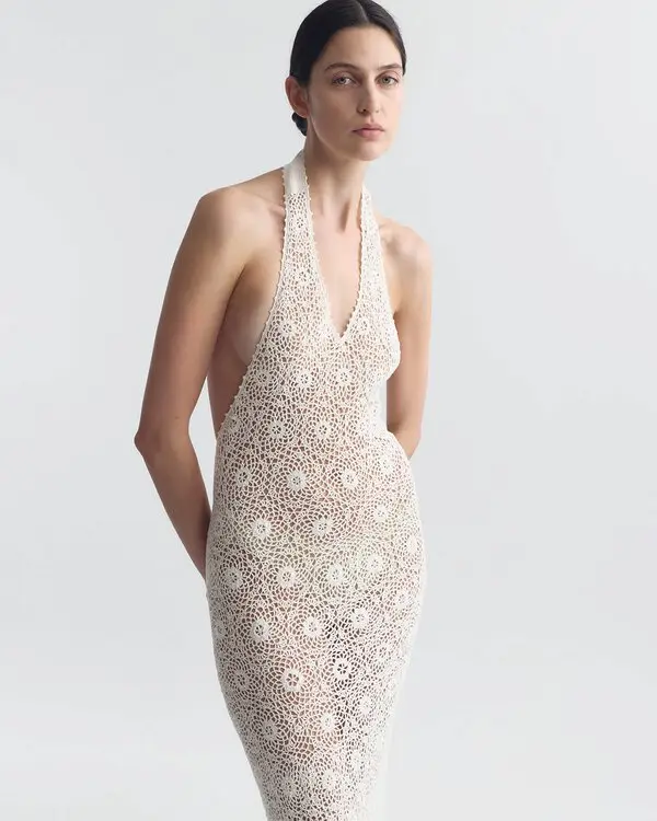 NILI LOTAN Eddie Knit Halter Maxi Dress