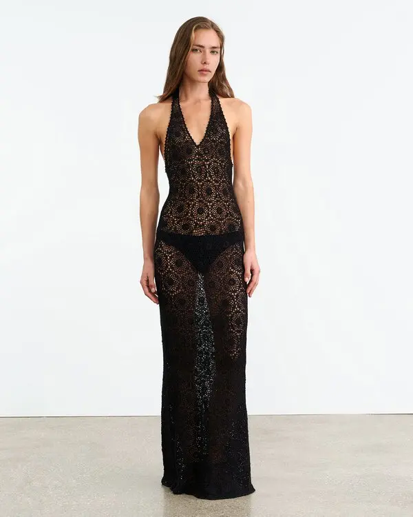 NILI LOTAN Eddie Knit Halter Maxi Dress