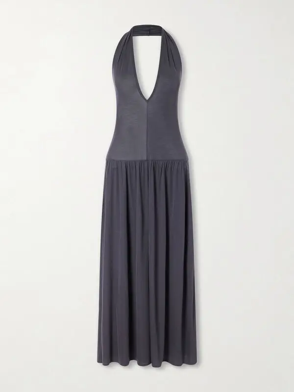 ST. AGNI Tencel™ Lyocell Halterneck Midi Dress - Blue