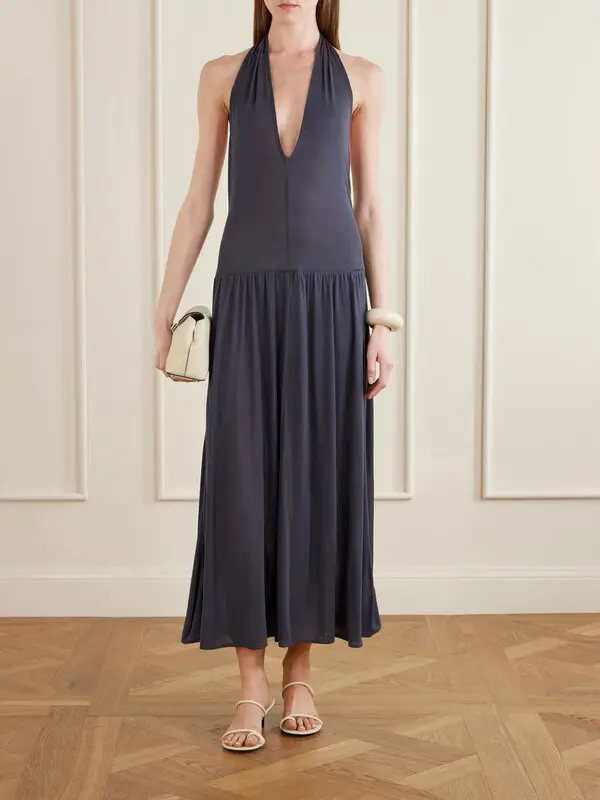 ST. AGNI Tencel™ Lyocell Halterneck Midi Dress - Blue