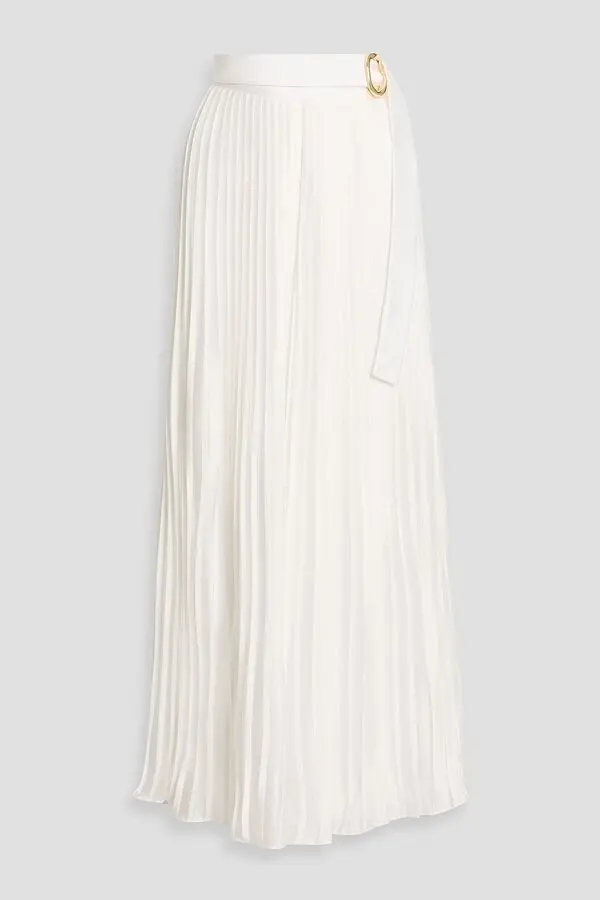 PatBO Pleated Satin Wide-leg Pants - White