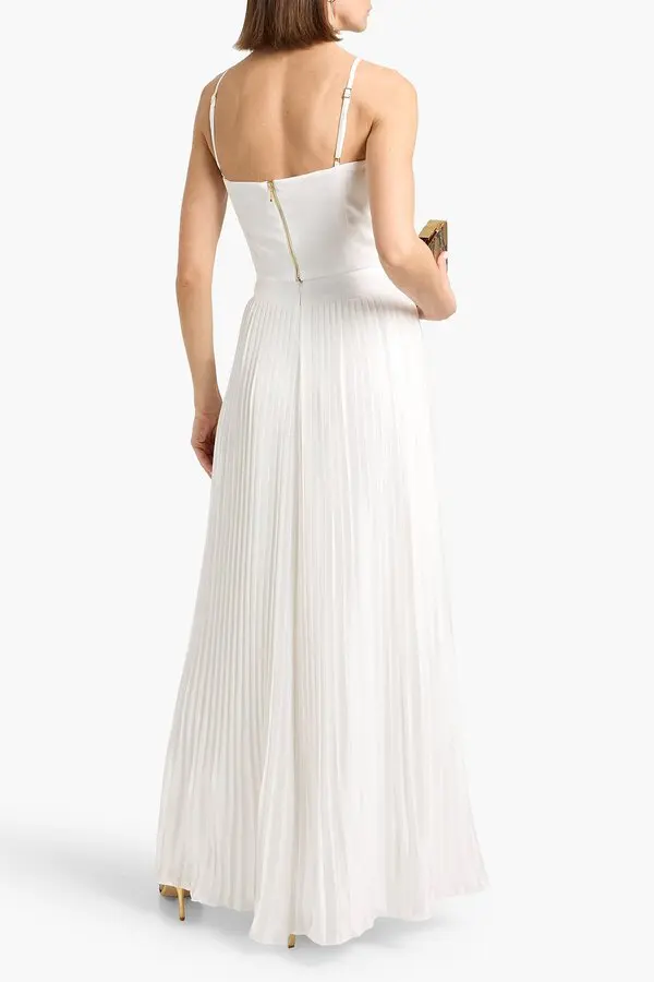 PatBO Pleated Satin Wide-leg Pants - White