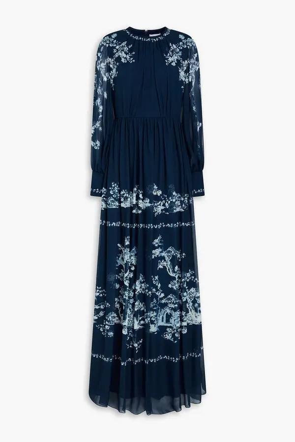 Erdem Printed Silk-voile Gown - Navy