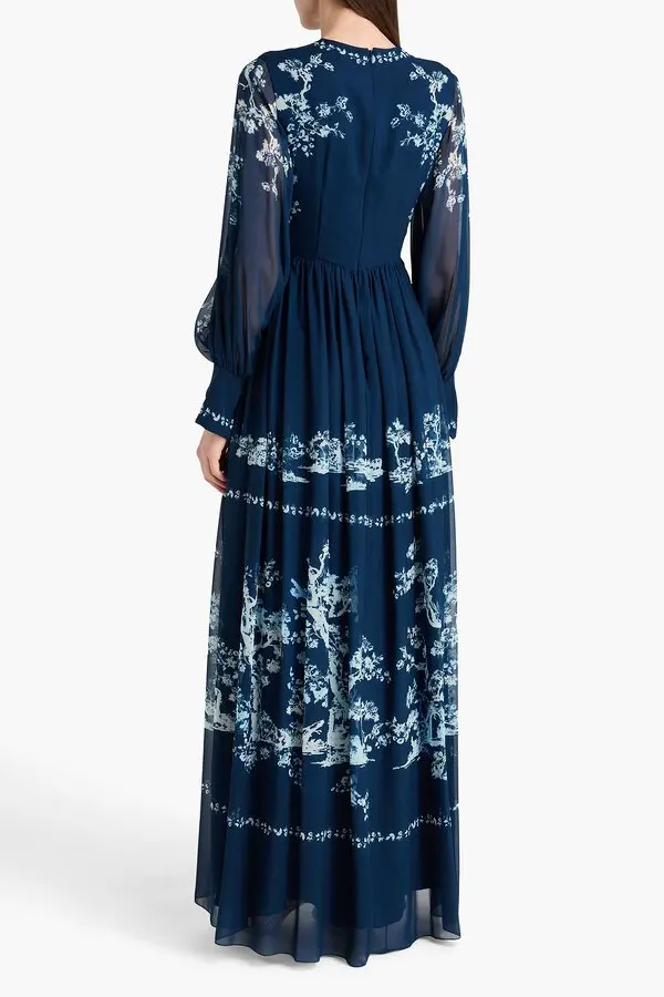 Erdem Printed Silk-voile Gown - Navy