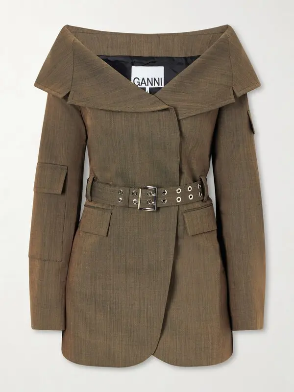 GANNI Belted Wool Blazer