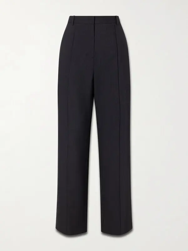 ST. AGNI Pleated Pinstriped Wide-leg Pants - Black
