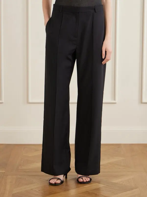 ST. AGNI Pleated Pinstriped Wide-leg Pants
