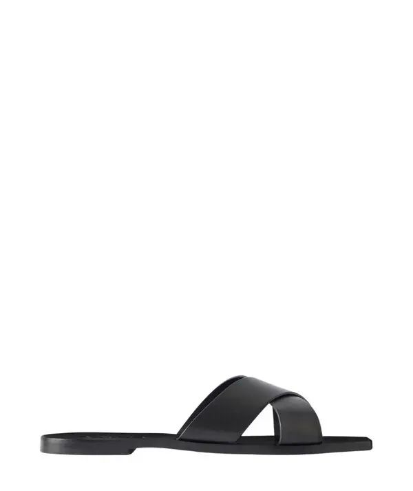 AeydĒ Faye Leather Criss-cross Slides - Black