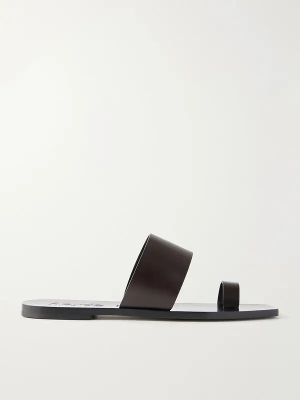 AeydĒ Sibel Leather Flat Sandals - Brown