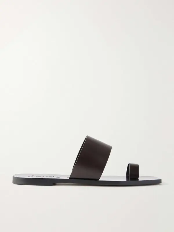 AeydĒ Sibel Leather Flat Sandals - Dark Brown