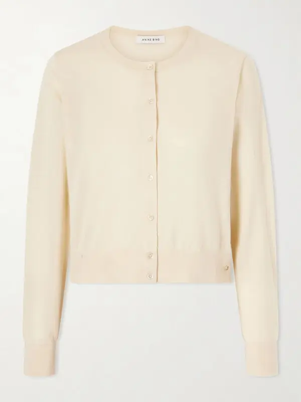 ANINE BING Moni Wool And Cashmere-blend Cardigan - Neutrals