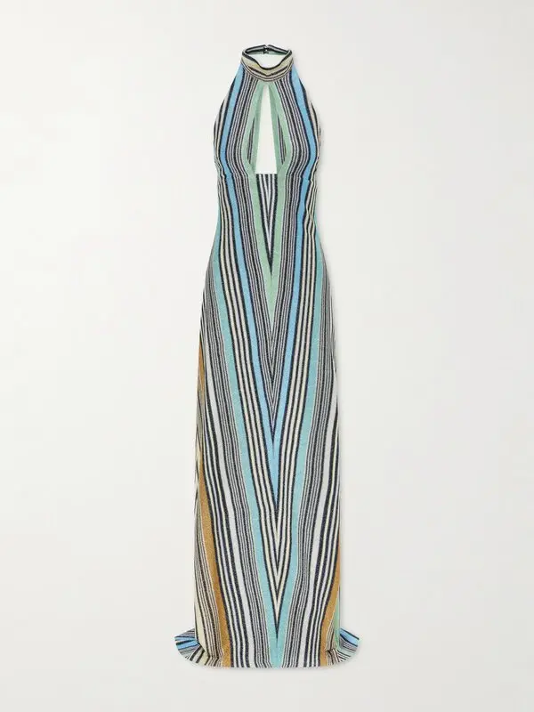 Missoni Striped Metallic Crochet-knit Maxi Dress - Blue