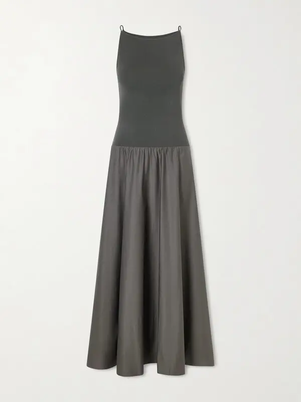 ST. AGNI Ribbed Jersey And Cotton-blend Poplin Maxi Dress - Green