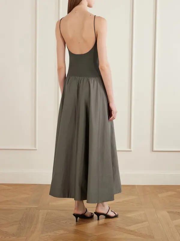 st agni green dress Ribbed Jersey And Cotton-blend Poplin Midi Dress